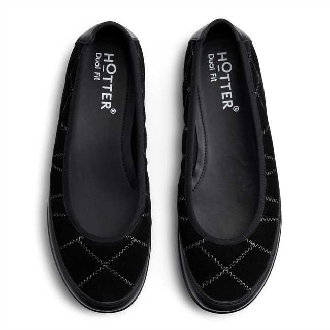 Black | Women's Quilted Ballerina Pumps | Kite Shoes | Hotter UK