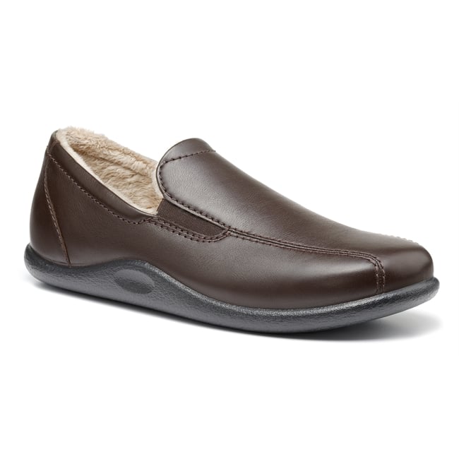 Dark Brown | Men’s Cushioned Leather Slipper | Relax Slippers | Hotter US