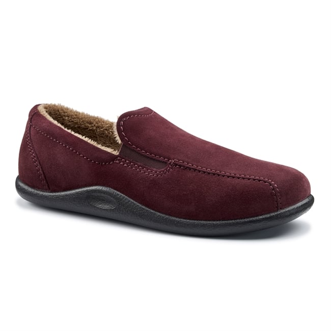 Maroon | Men’s Cushioned Leather Slipper | Relax Slippers | Hotter UK