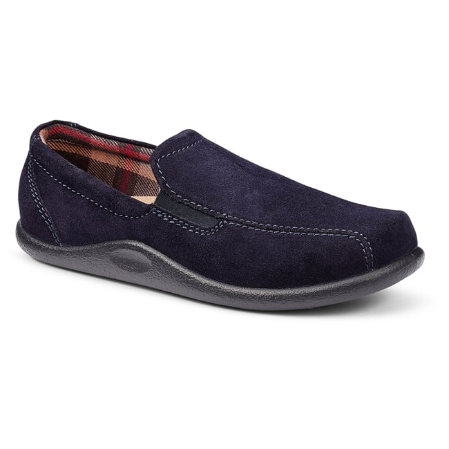 Navy Tartan | Men’s Cushioned Leather Slipper | Relax Slippers | Hotter UK