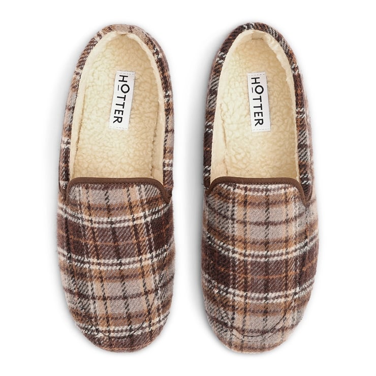 Brown Check | Men's Fleece Lined Slippers | Recharge Slippers | Hotter UK