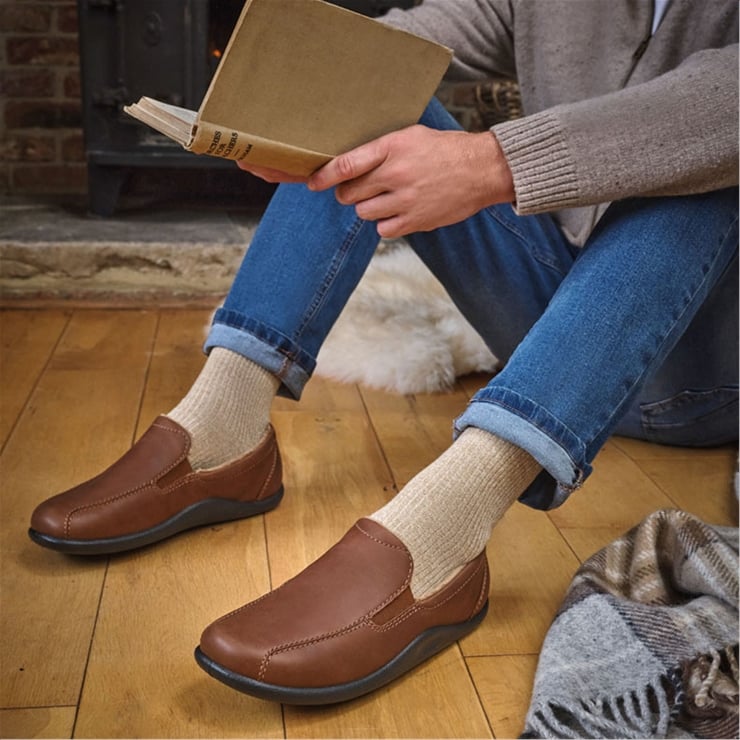 Dark Brown | Men’s Cushioned Leather Slipper | Relax Slippers | Hotter US