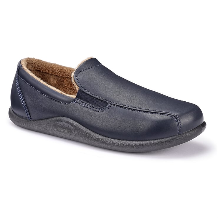 Navy Leather | Men’s Cushioned Leather Slipper | Relax Slippers | Hotter UK