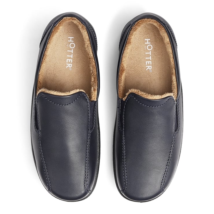 Navy Leather | Men’s Cushioned Leather Slipper | Relax Slippers | Hotter US