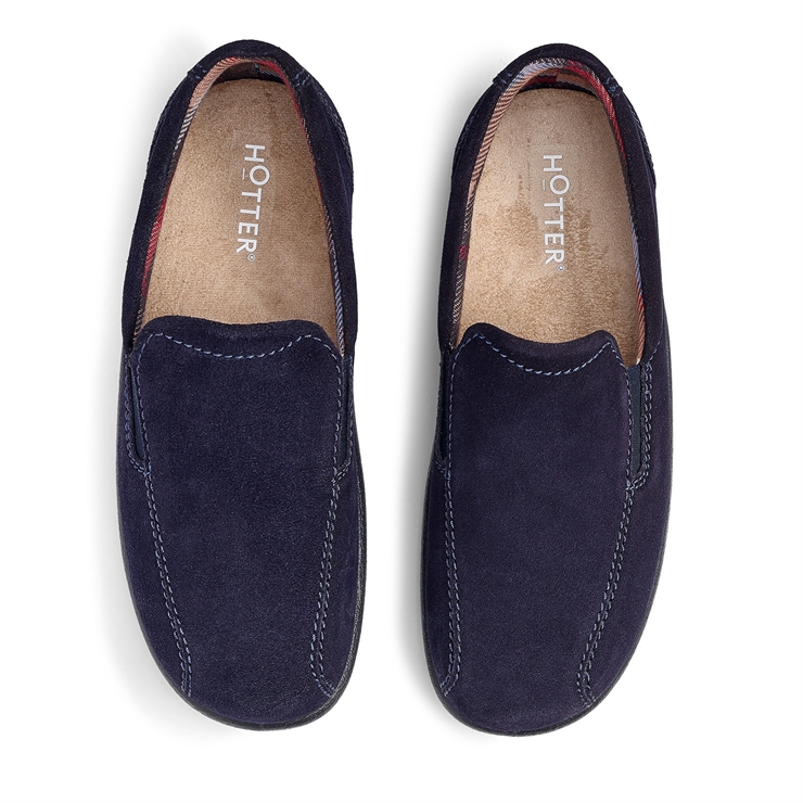 Navy Tartan | Men’s Cushioned Leather Slipper | Relax Slippers | Hotter UK