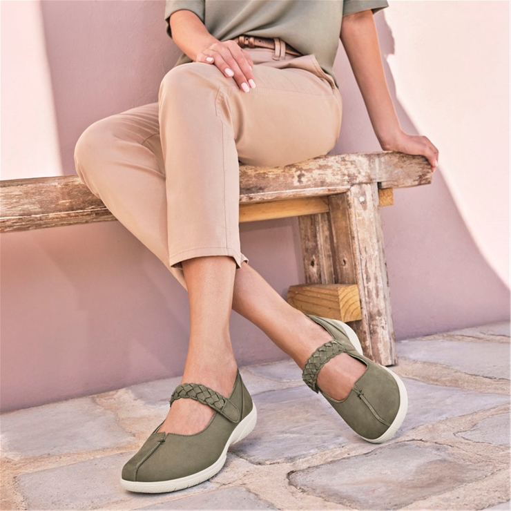 Khaki | Women’s Leather Mary Janes | Shake II Shoes | Hotter UK