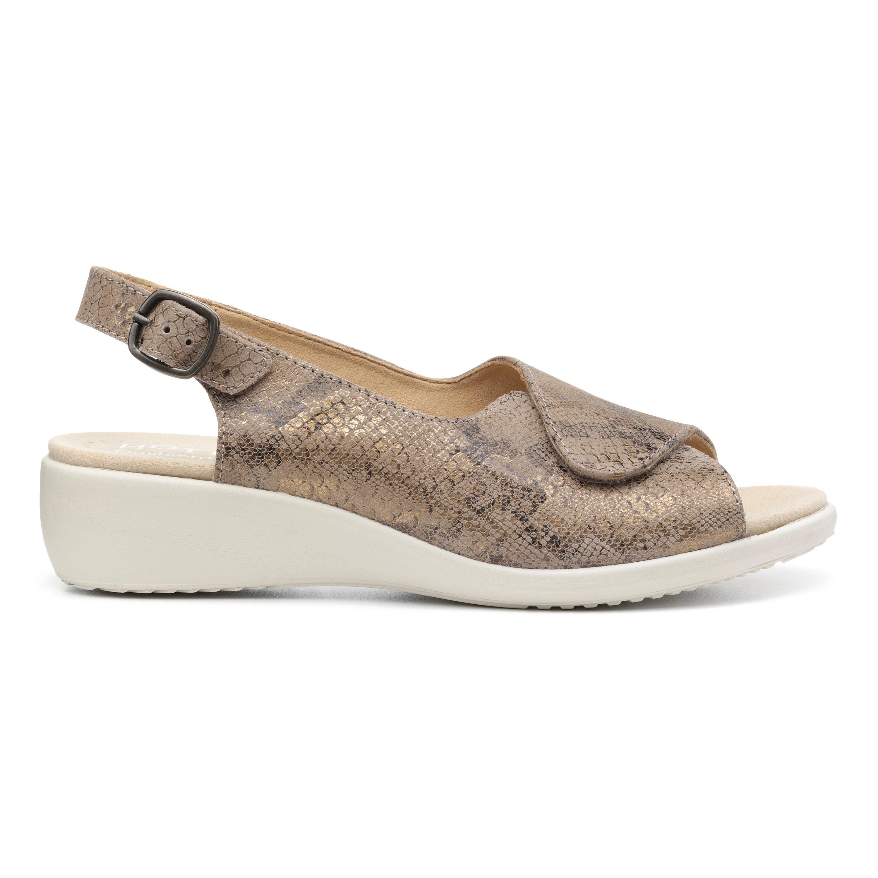 Taupe / Gold Snake | Women's Low Wedge Adjustable Sandal | Olivia ...